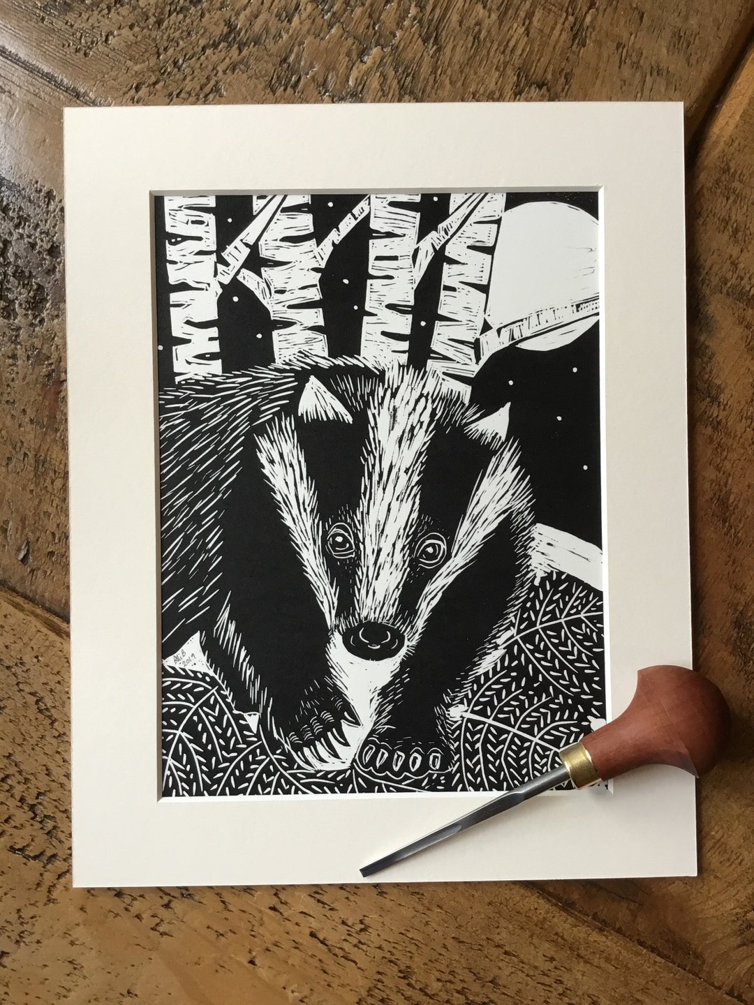 Original Badger Lino Cut, Badger Lino Print, Badger Gifts, Wildlife ...