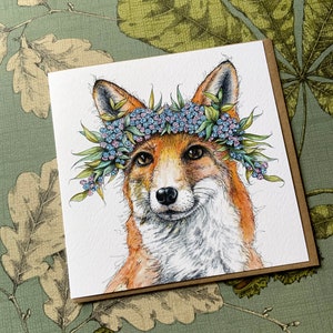 Fox Card, Fox Greetings Card, Floral Fox, Fox and Flowers, Fox Birthday ...