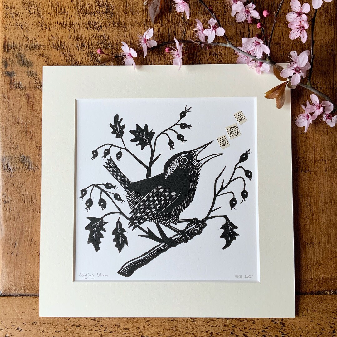 Wren Lino Print, Wren Linocut, Wren Gifts, Bird Lino Prints, Bird Lino ...