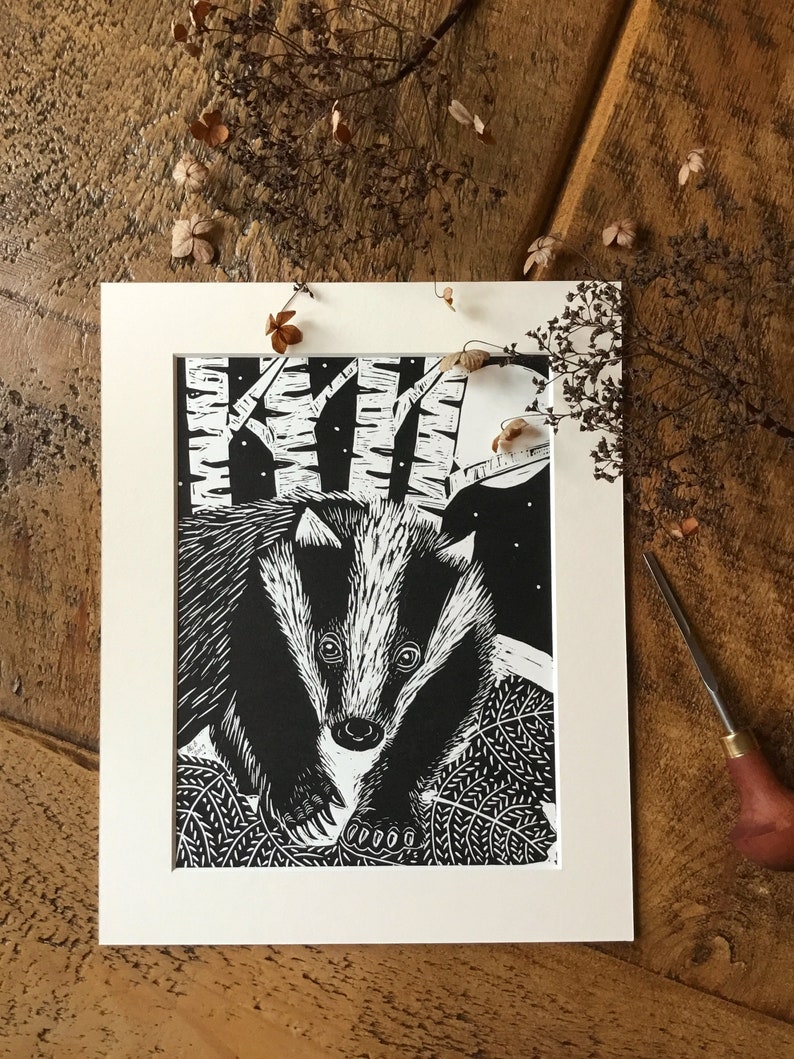 Original Badger Lino Cut, Badger Lino Print, Badger Gifts, Wildlife ...