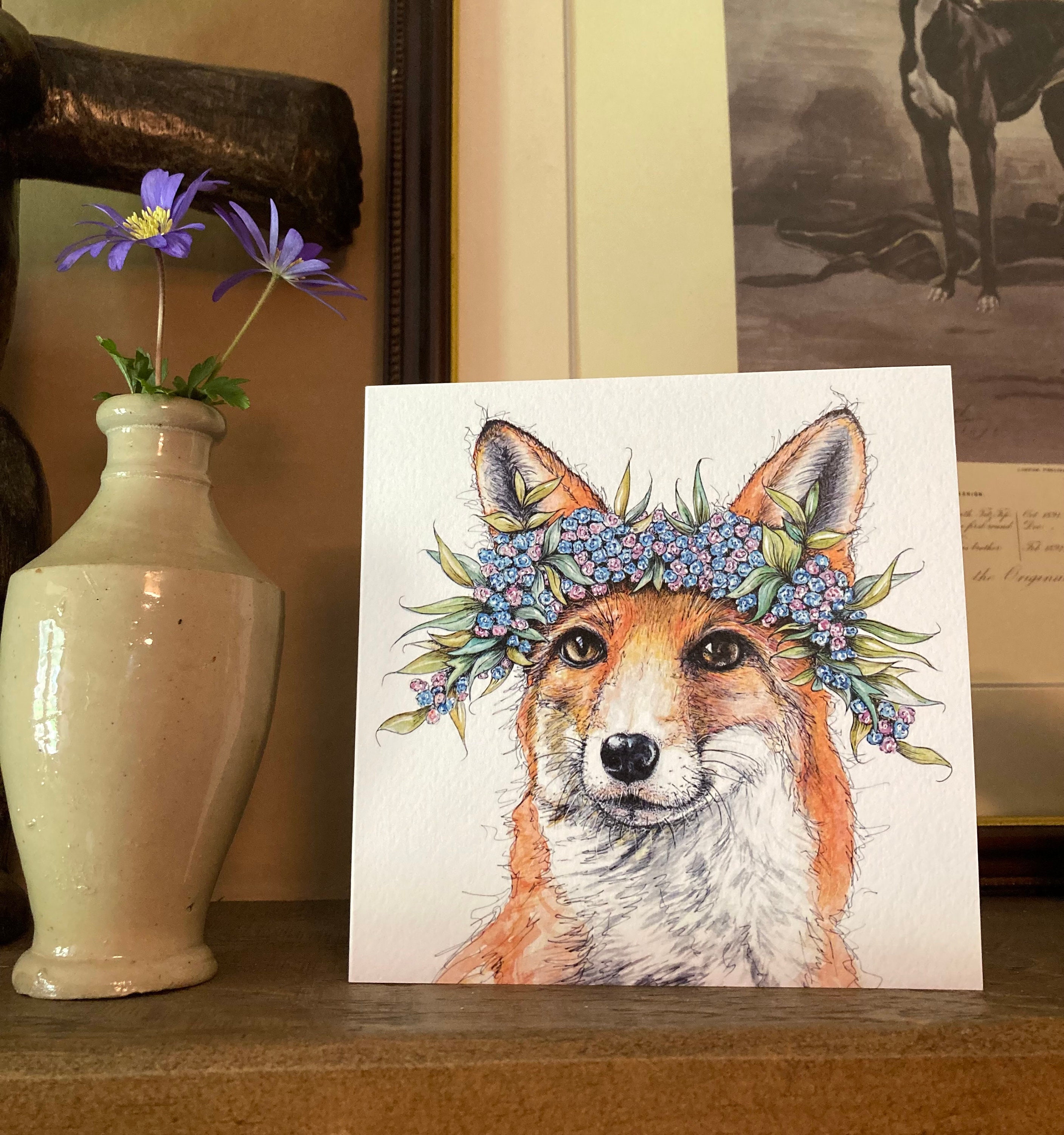 Fox Card Fox Greetings Card Floral Fox Fox and Flowers Fox - Etsy UK