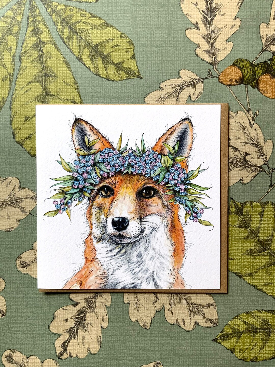 Fox Card, Fox Greetings Card, Floral Fox, Fox and Flowers, Fox Birthday ...