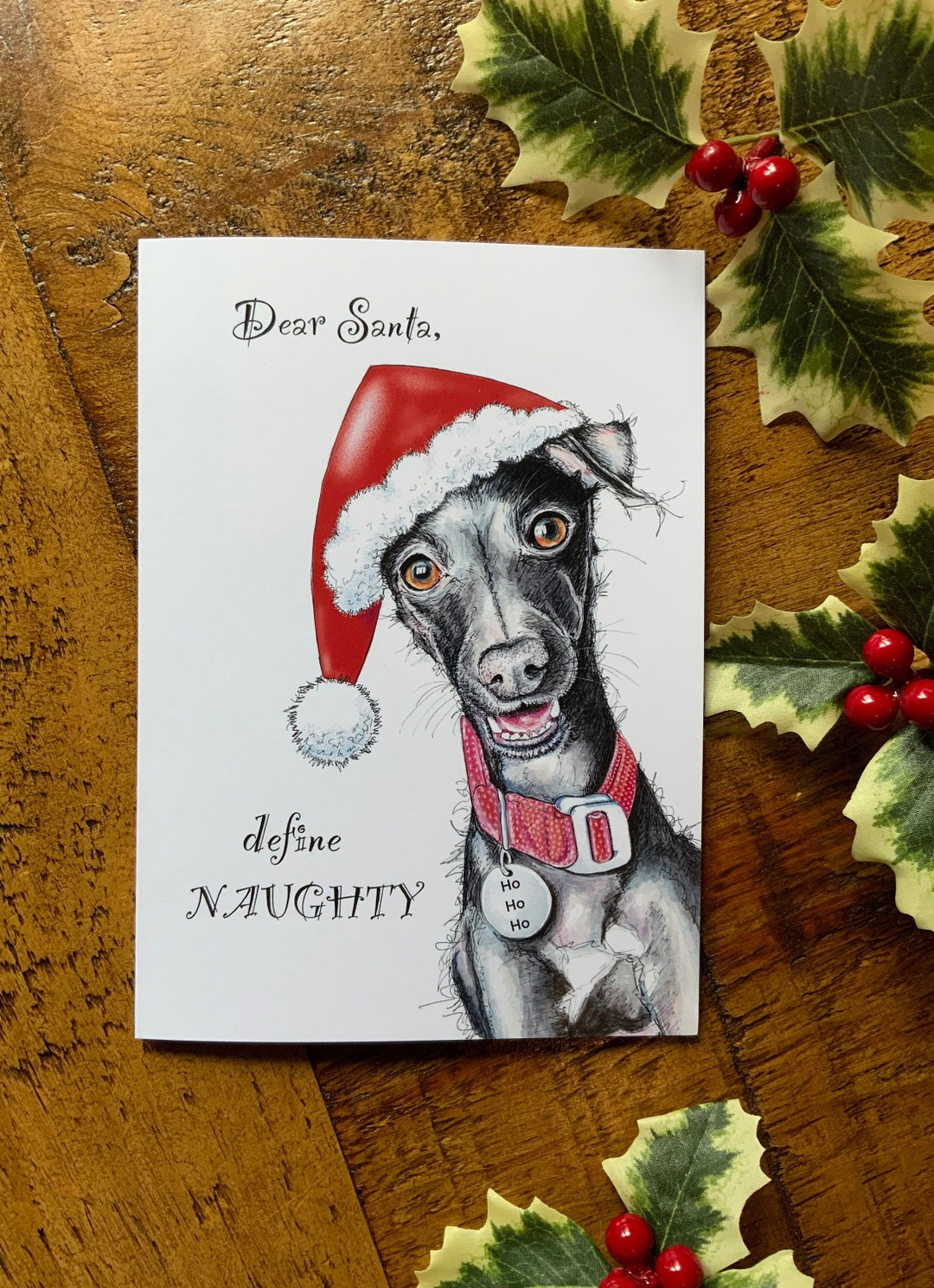 Whippet Christmas Card, Whippet Xmas Card, Italian Greyhound Christmas ...