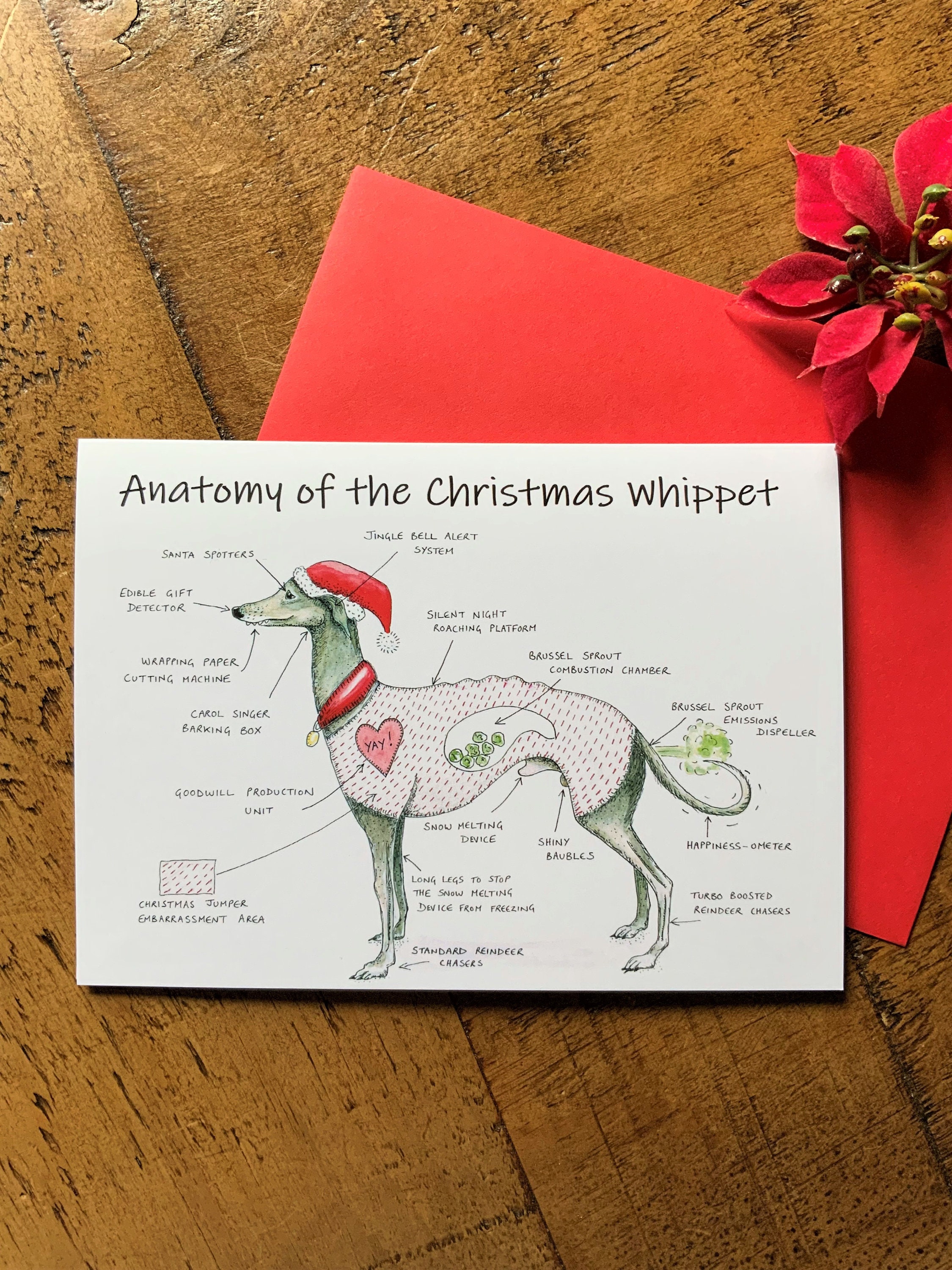 Whippet Christmas Card, Whippet Card, Whippet Xmas Card, Whippet ...