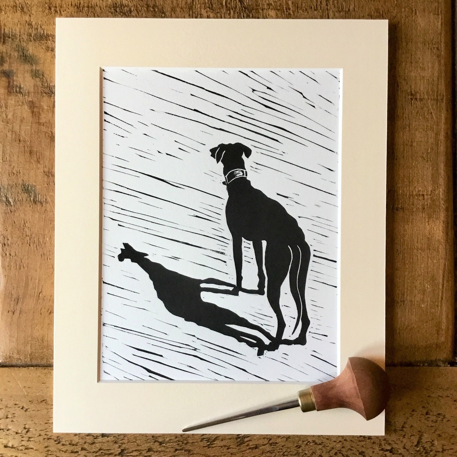 Shadow Hound Greyhound Linocut Linoprint Greyhound Art - Etsy