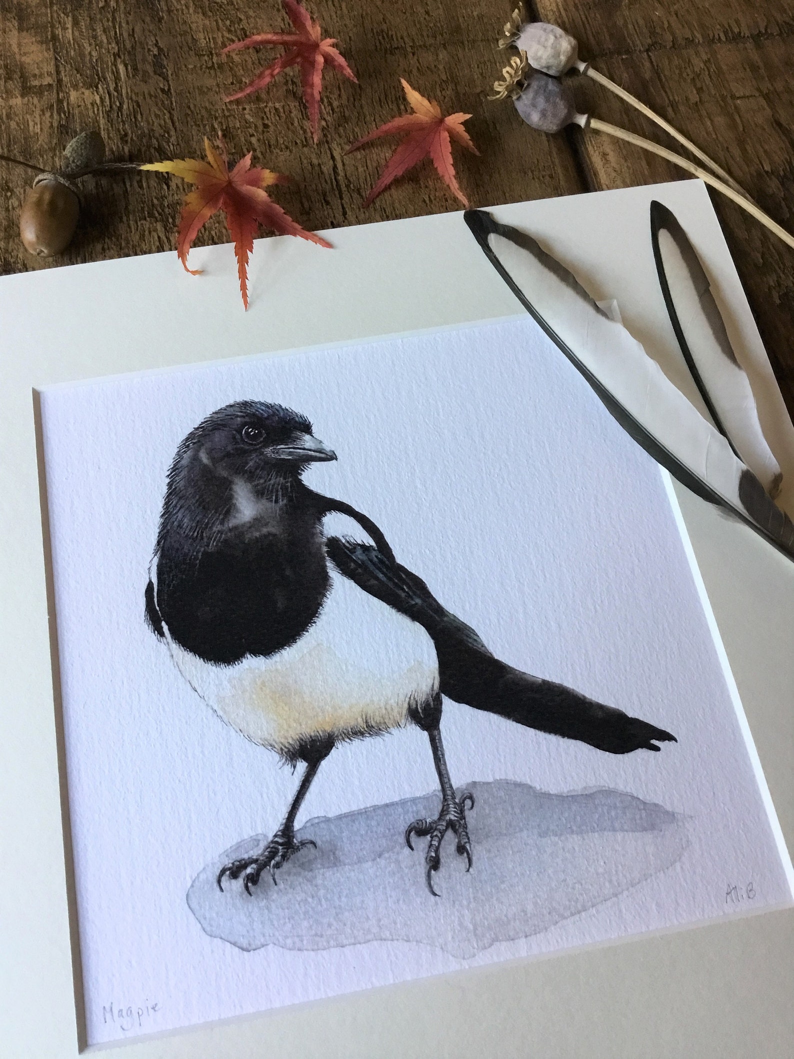 Magpie print Magpie art bird art Magpie watercolour bird | Etsy