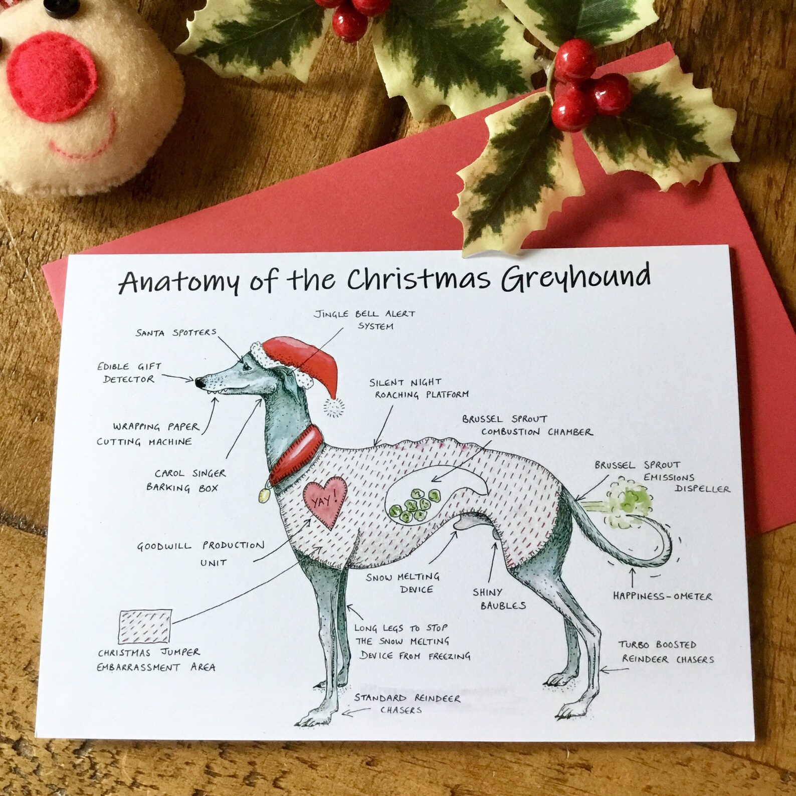 Greyhound Christmas Card, Funny Greyhound Christmas Card, Greyhound ...