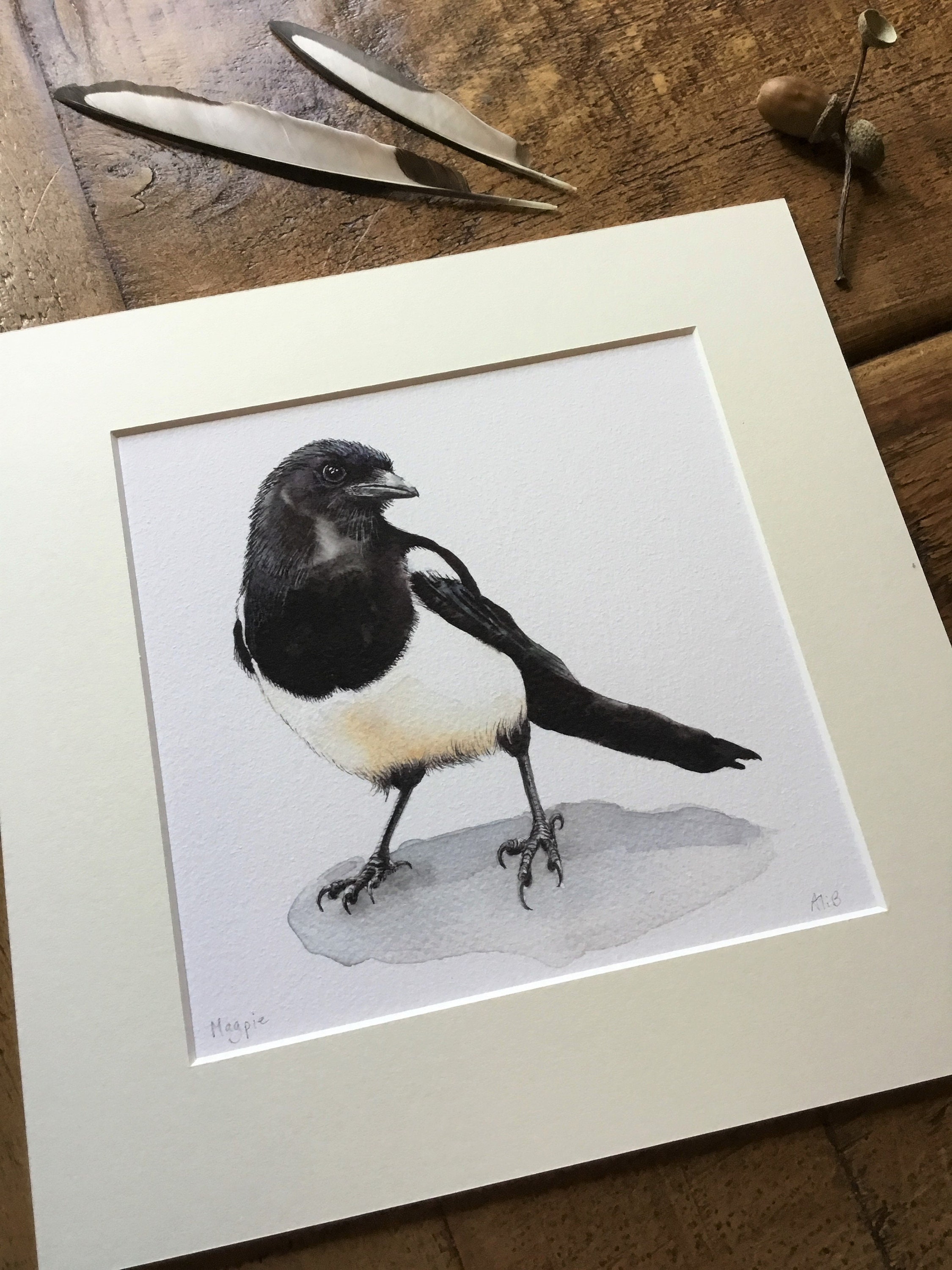 Magpie print Magpie art bird art Magpie watercolour bird | Etsy