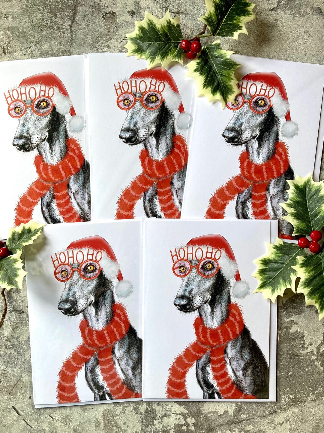 Pack of Five Greyhound Christmas Card, Galgo Christmas Card, Lurcher ...