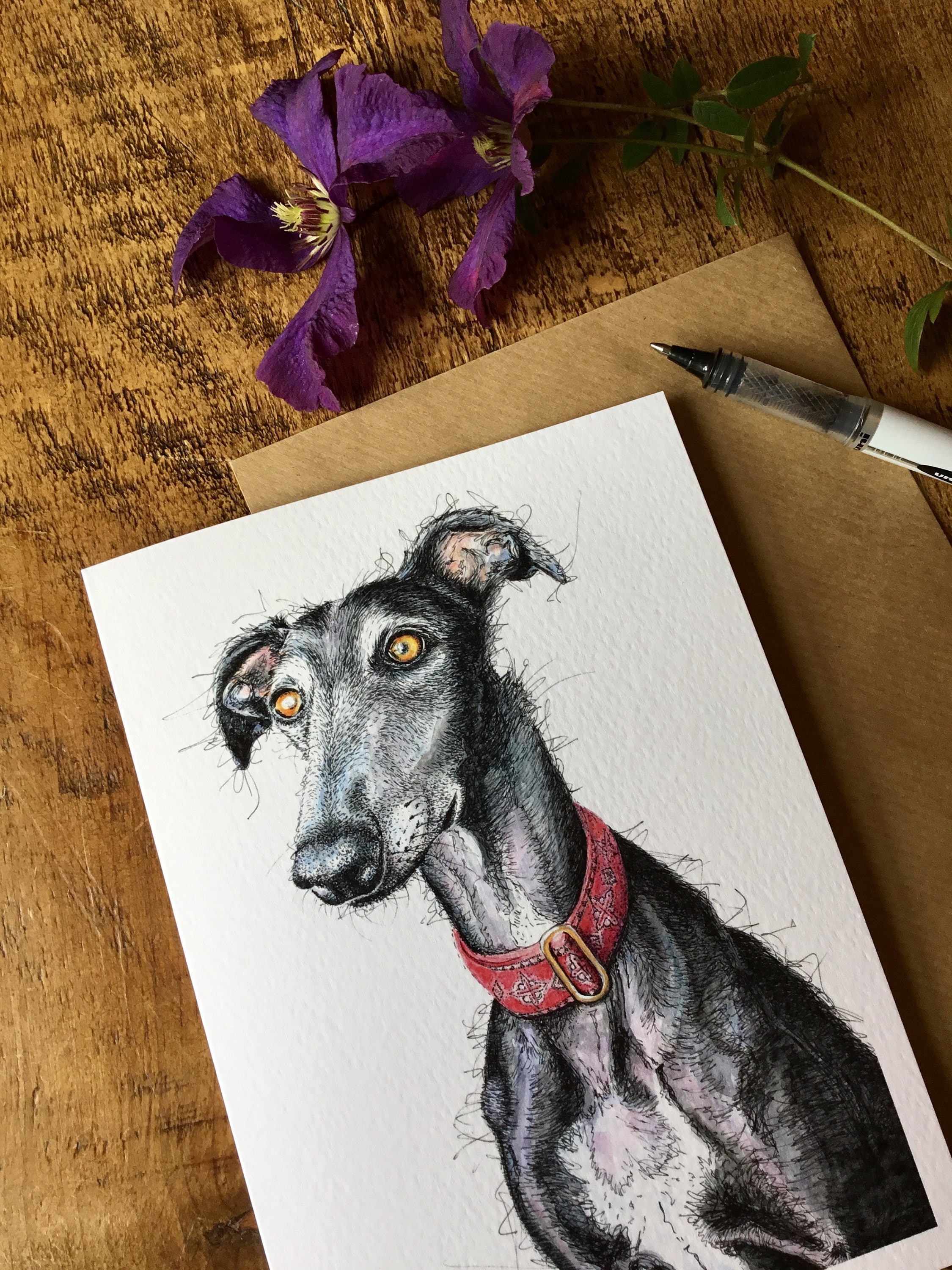 Greyhound Card Lurcher Card Sighthound Card Galgo Wearing a - Etsy