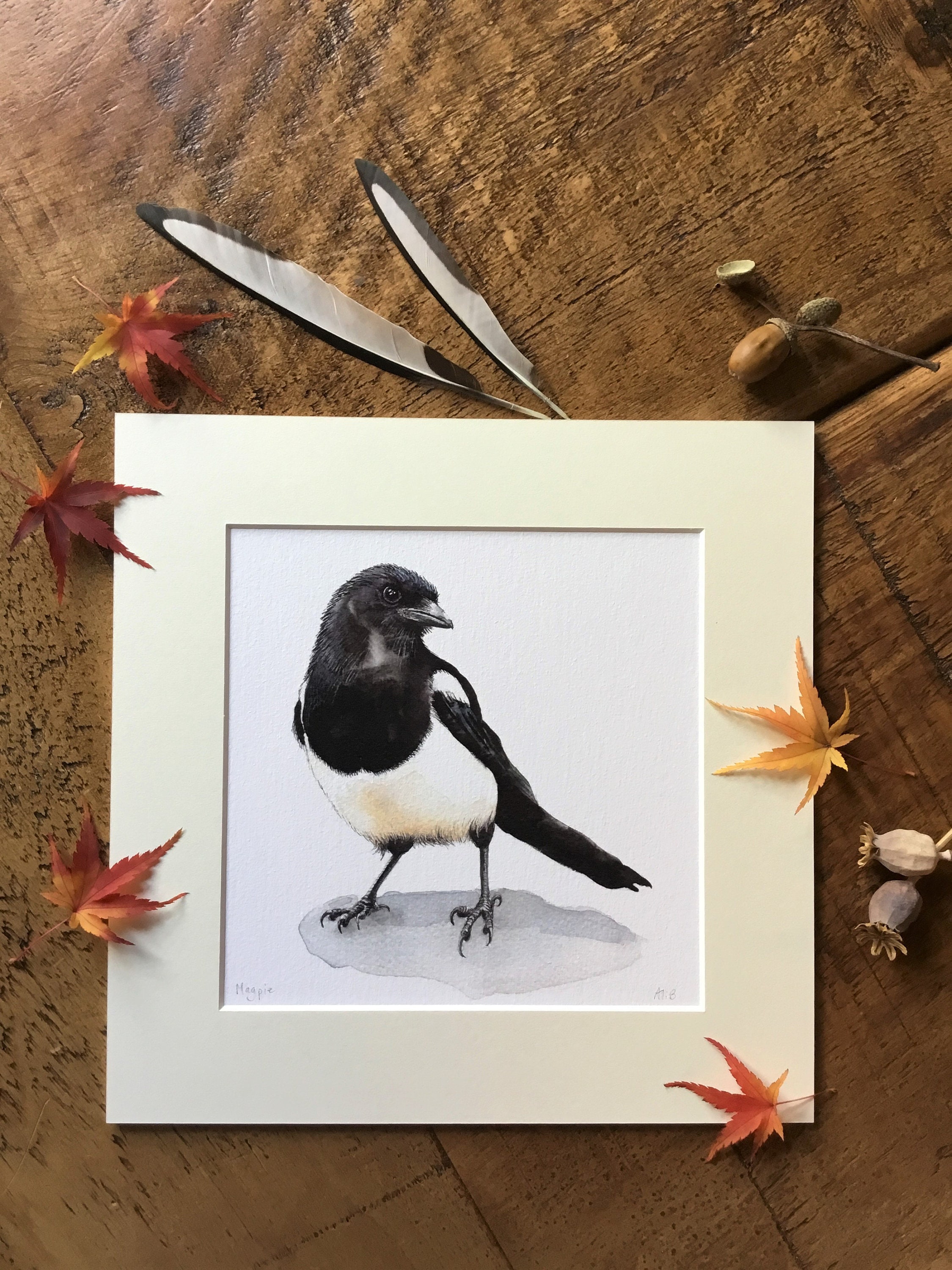 Magpie print Magpie art bird art Magpie watercolour bird | Etsy