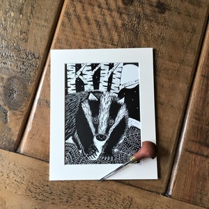 Original Badger Lino Cut, Badger Lino Print, Badger Gifts, Wildlife ...