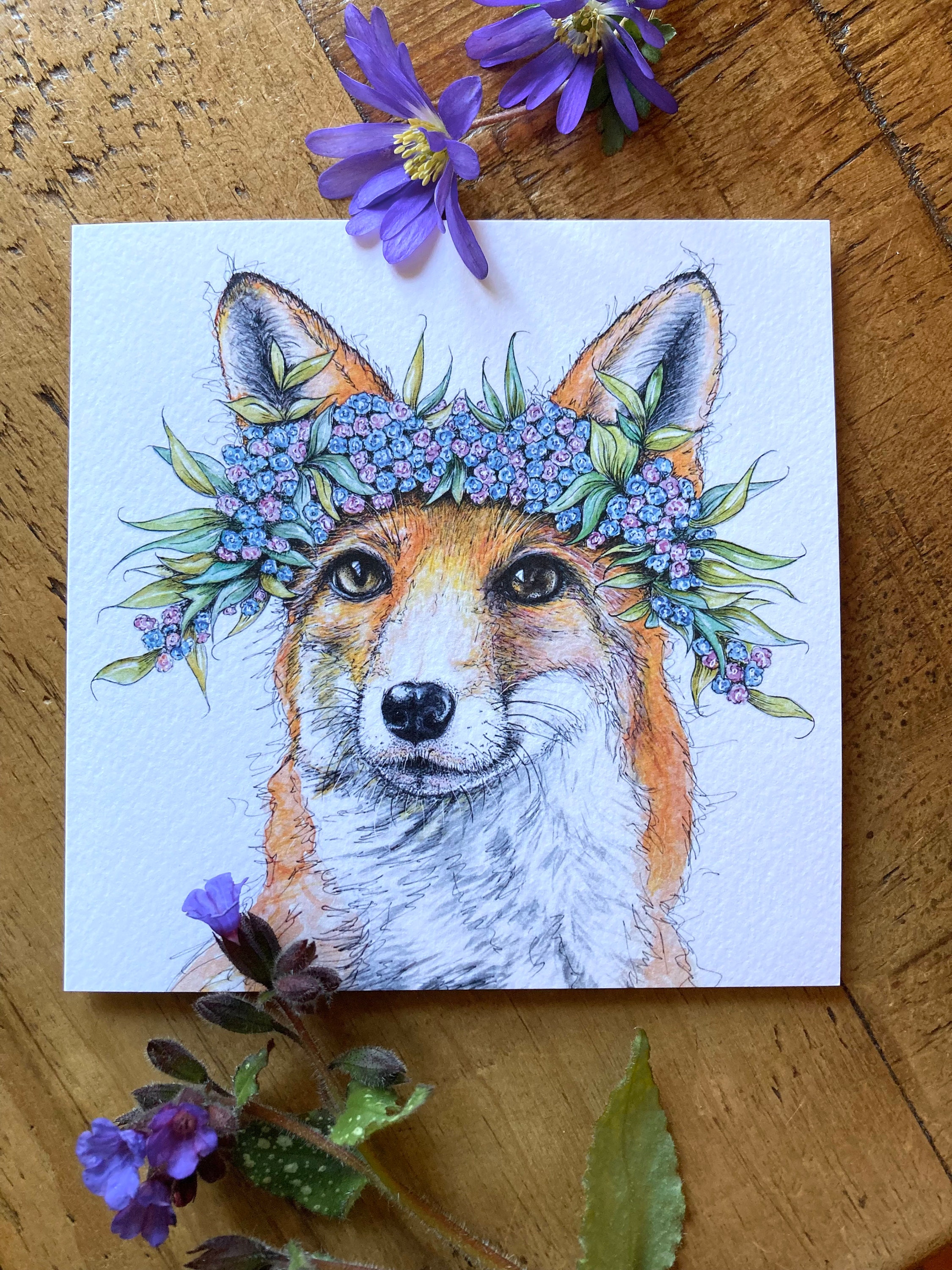 Fox Card Fox Greetings Card Floral Fox Fox and Flowers Fox - Etsy UK