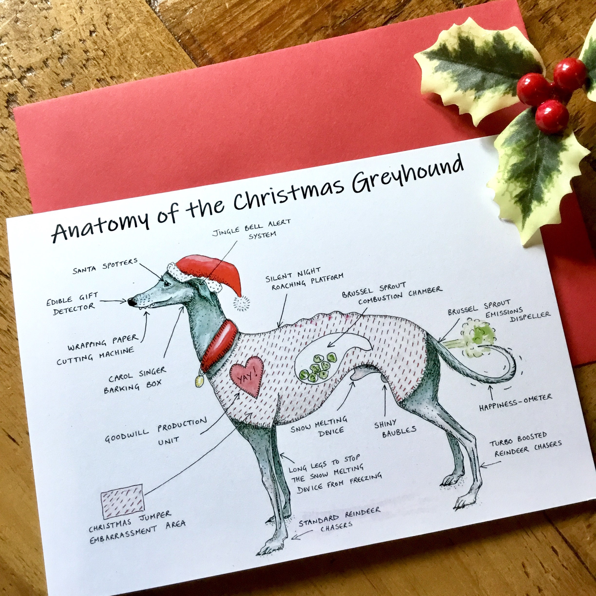 Greyhound Christmas Card, Funny Greyhound Christmas Card, Greyhound ...