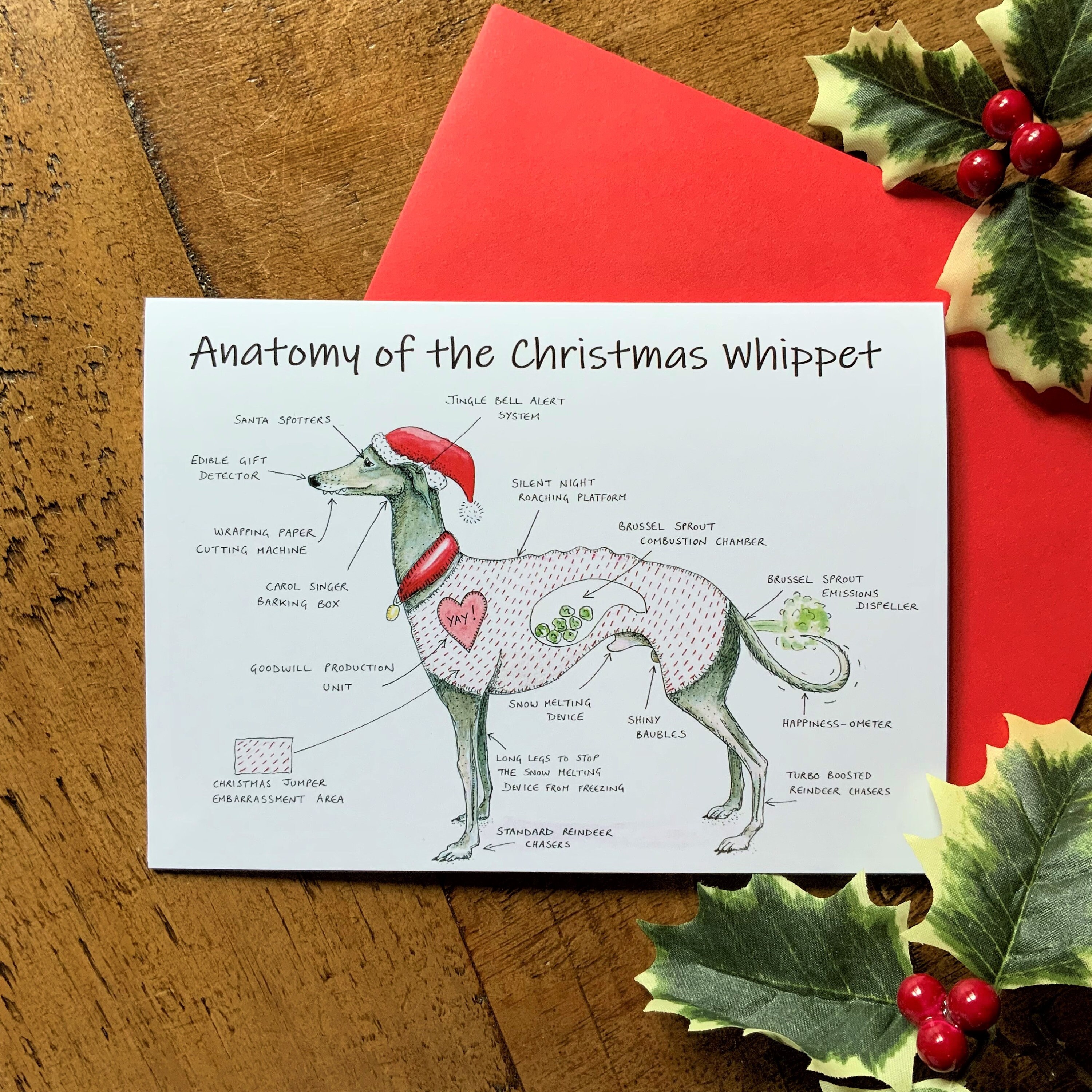 Whippet Christmas Card, Whippet Card, Whippet Xmas Card, Whippet ...