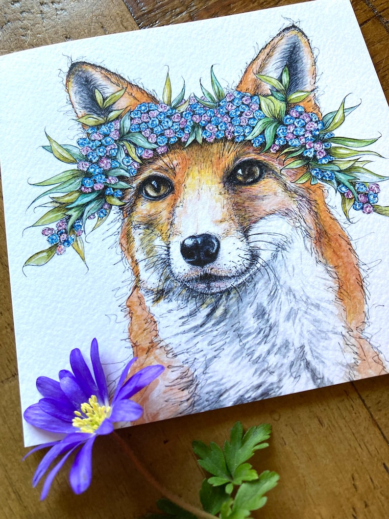 Fox Card Fox Greetings Card Floral Fox Fox and Flowers Fox - Etsy UK