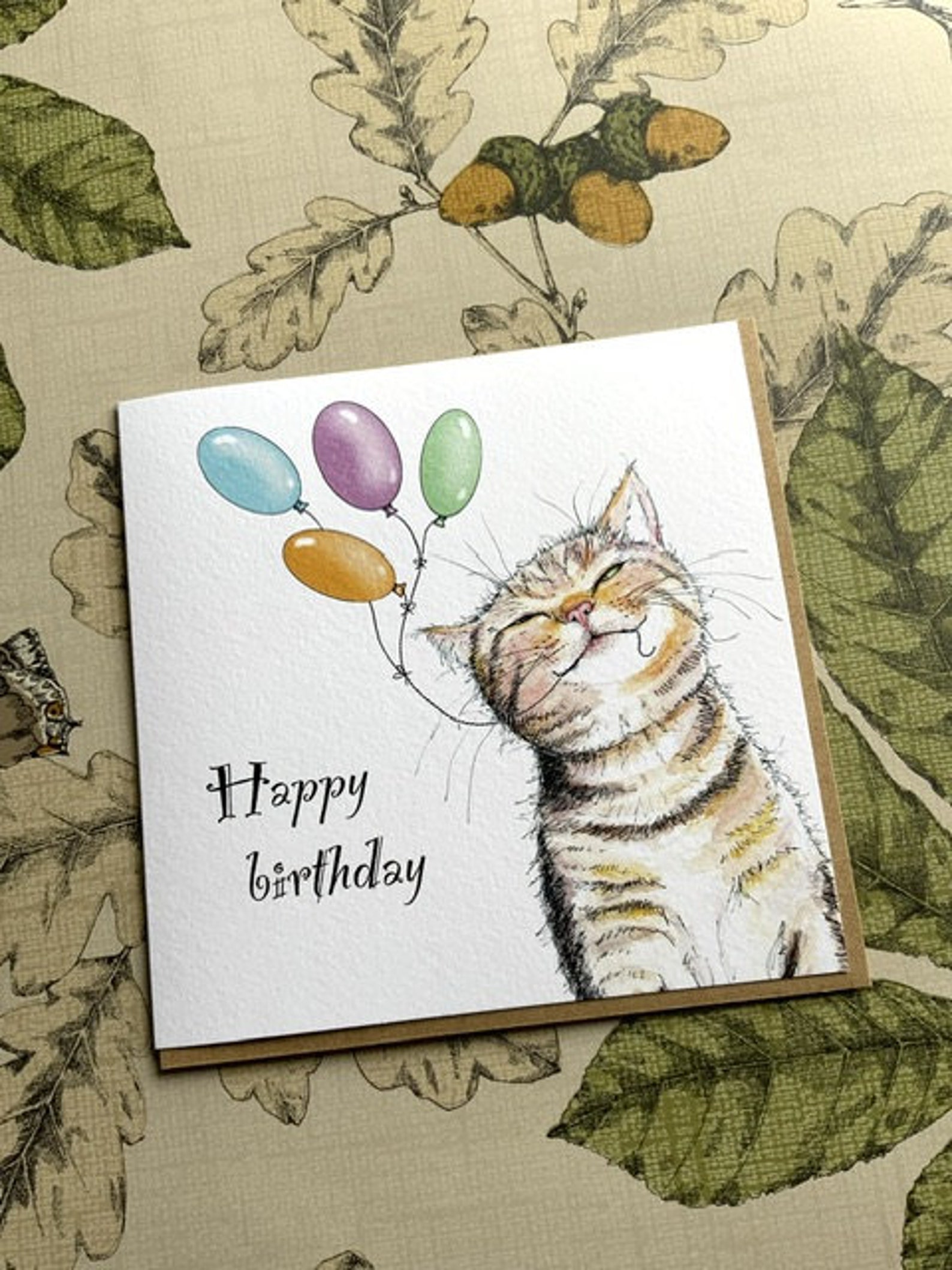 Cat Birthday Card, Cat Card, Smiling Cat Card, Cat Lovers Card, Tabby ...