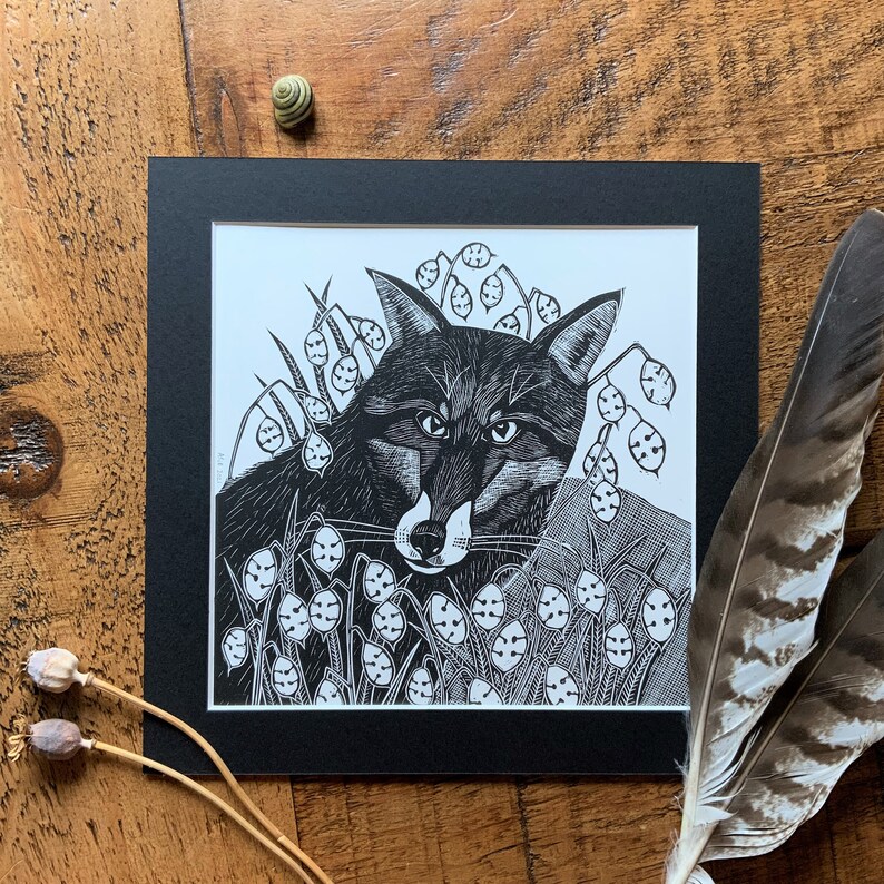 Fox Lino Print, Fox Lino Cut, Fox Print, Fox Artwork, Fox Gifts, Fox ...