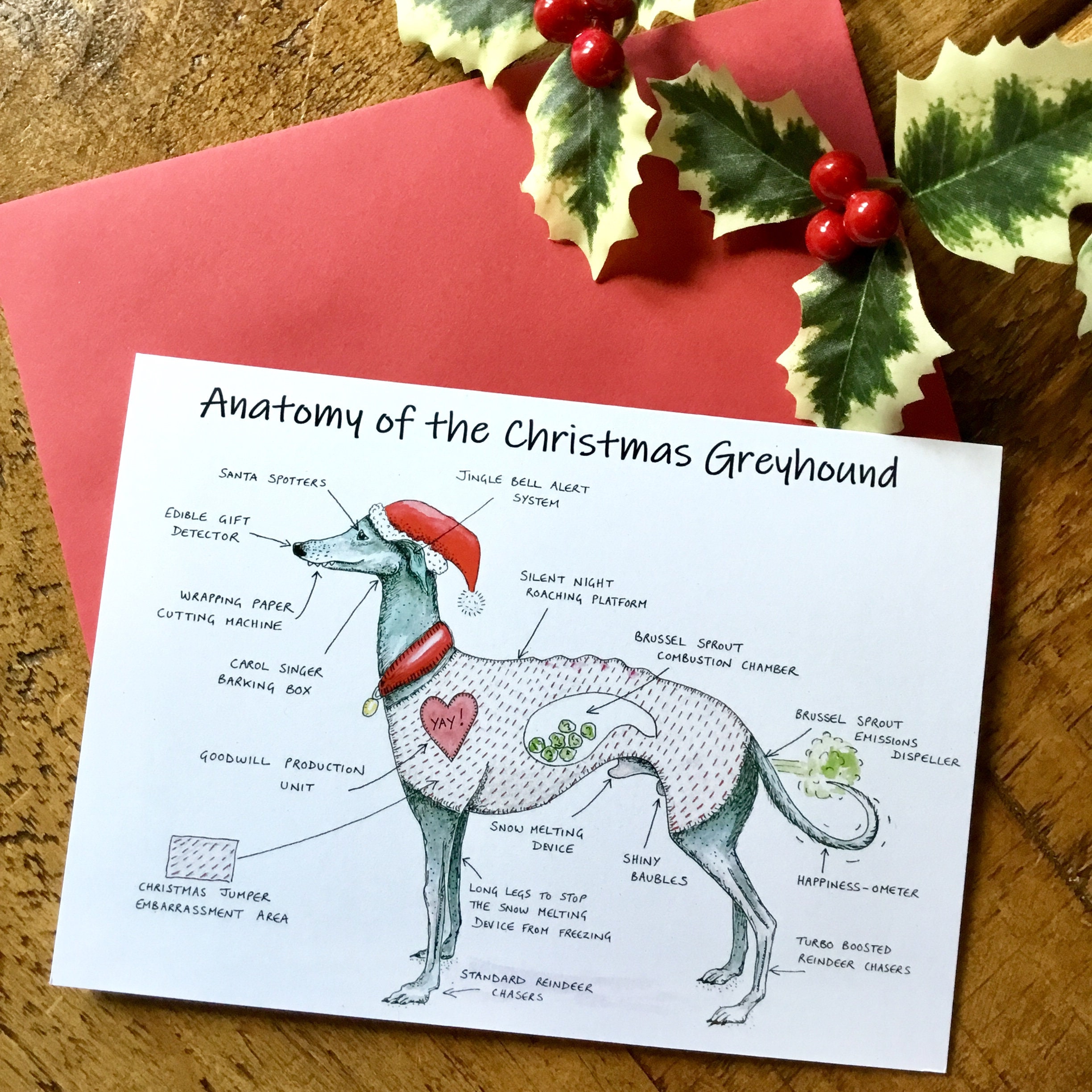 Greyhound Christmas Card, Funny Greyhound Christmas Card, Greyhound ...
