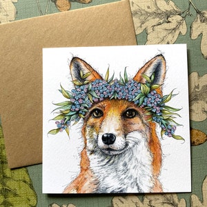 Fox Card, Fox Greetings Card, Floral Fox, Fox and Flowers, Fox Birthday ...