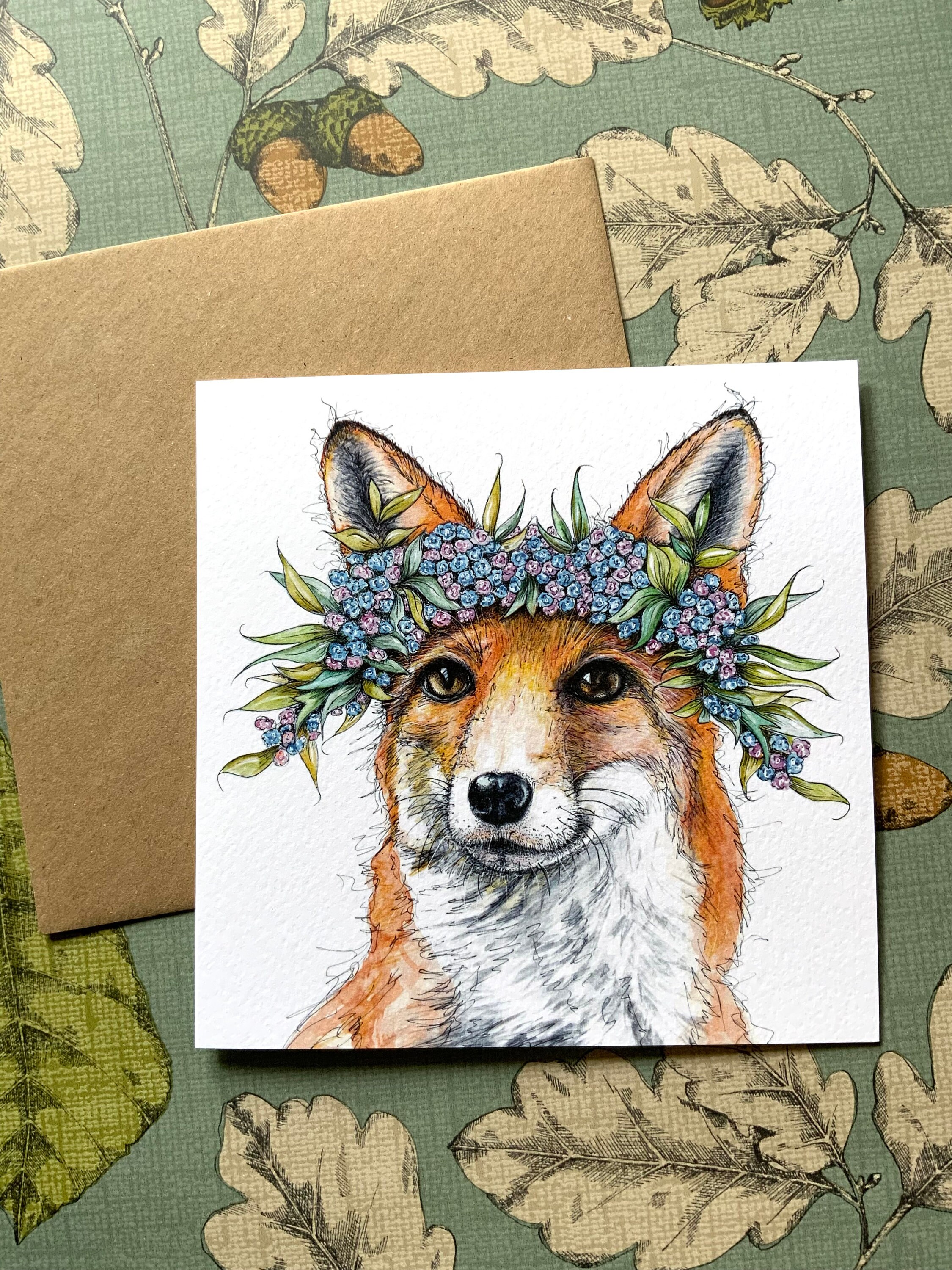 Fox Card, Fox Greetings Card, Floral Fox, Fox and Flowers, Fox Birthday ...