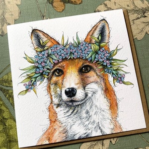 Fox Card, Fox Greetings Card, Floral Fox, Fox and Flowers, Fox Birthday ...