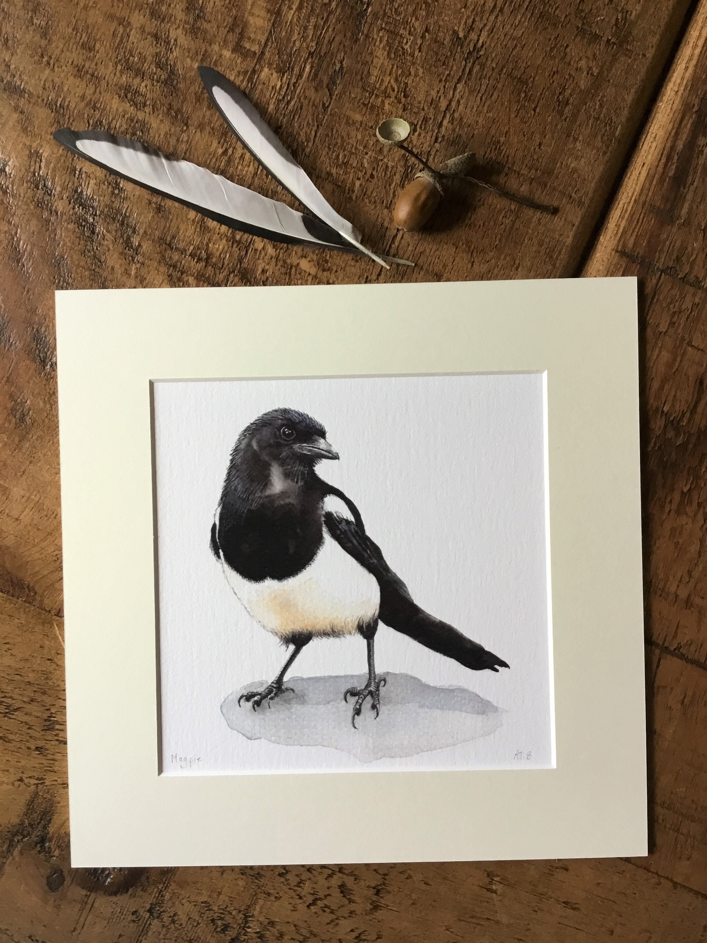 Magpie print Magpie art bird art Magpie watercolour bird | Etsy