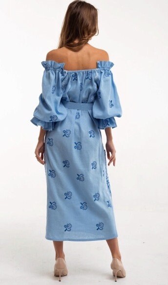Blue Linen Dress Ukrainian Vyshyvanka Dress Embroidered Women | Etsy
