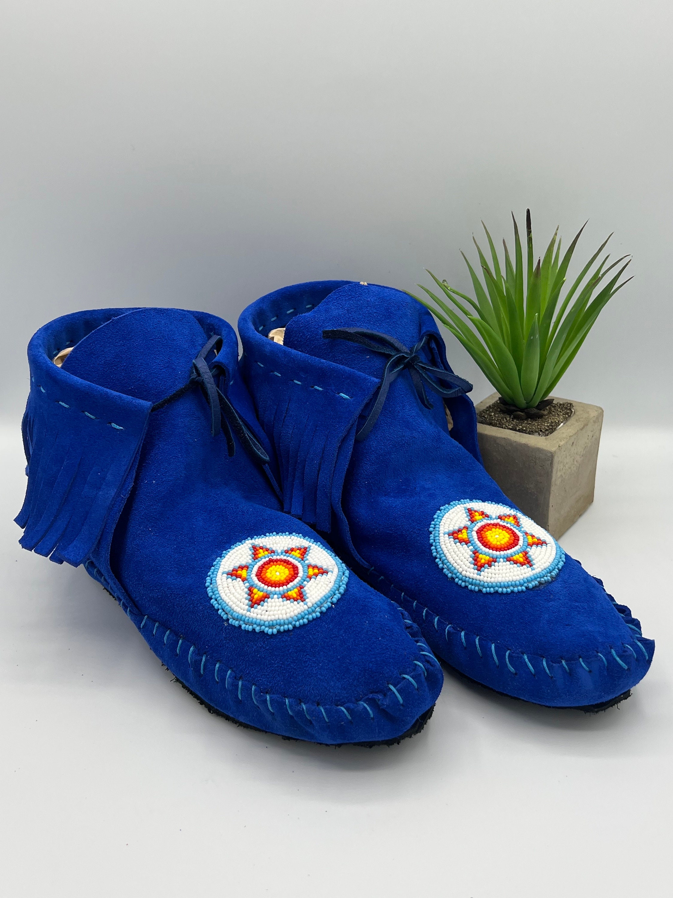 Native American Style Short Boot Moccasins With Fringe. Handmade With ...