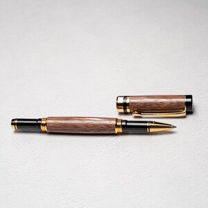 Walnut Rollerball Pen Hand Turned Personalized Leather Sleeve Father's ...