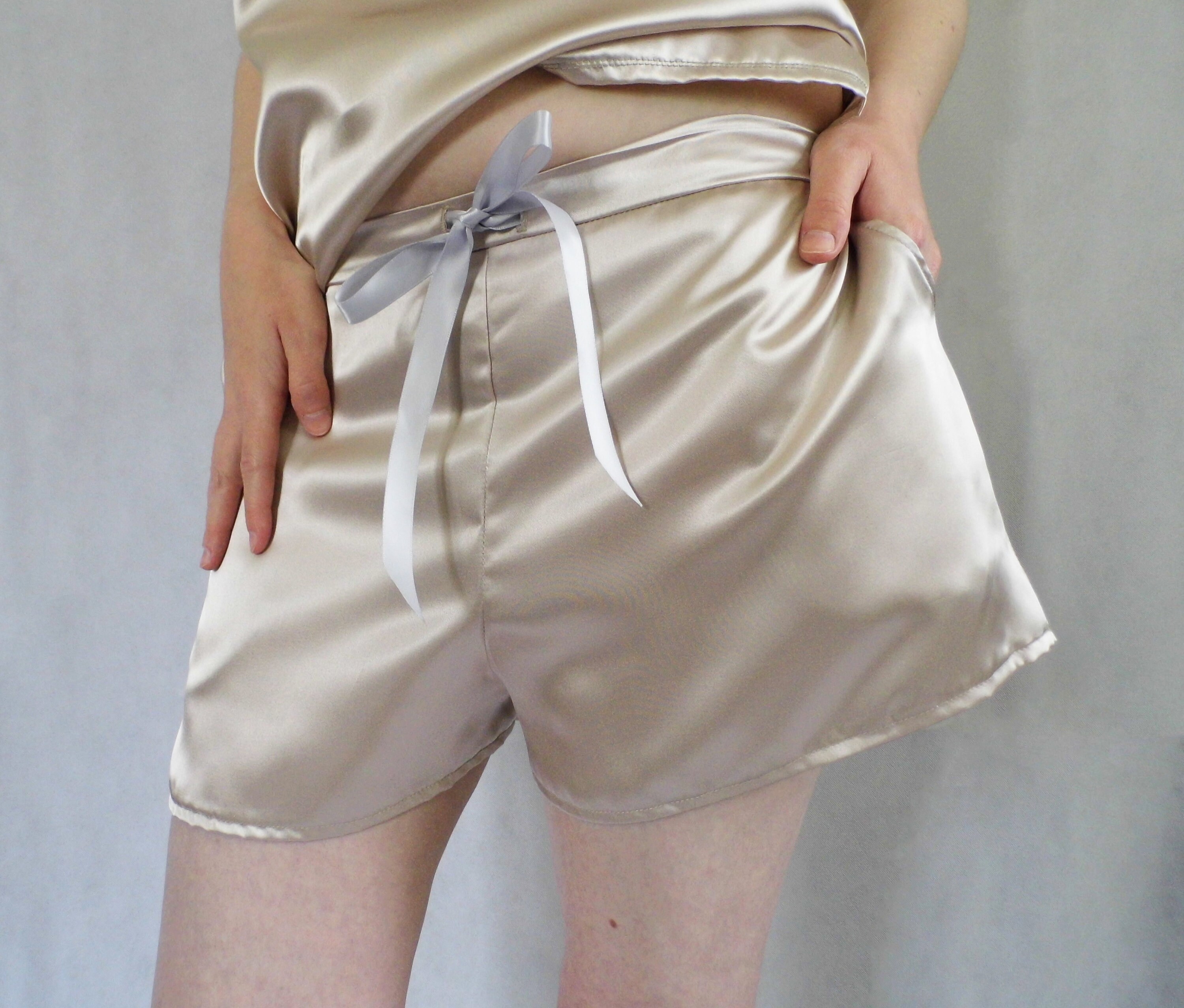 Champagne Satin Shorts With Pockets - Etsy