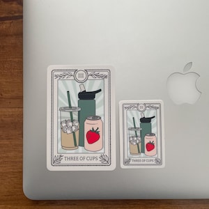 Three of Cups Tarot Card Sticker, Beverage Goblin, Water Bottle Sticker ...