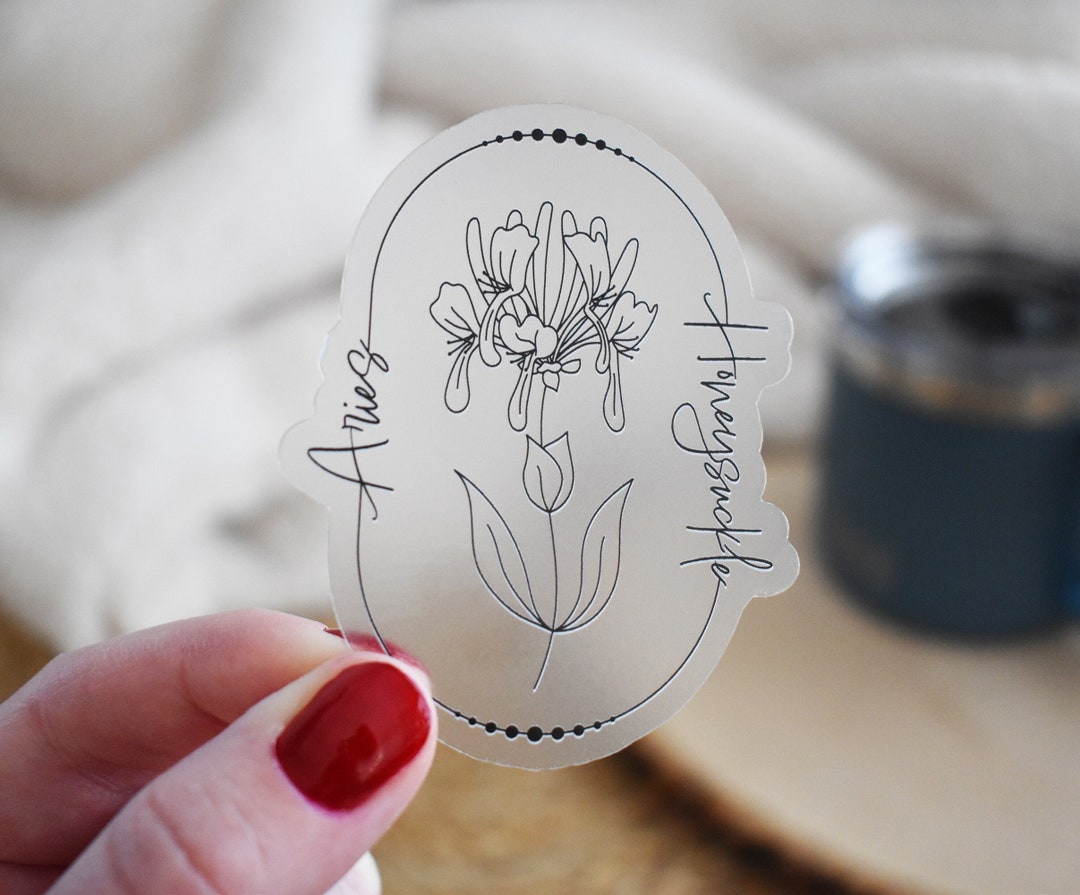 Aries Flower Sticker, Honeysuckle Sticker, Birthday Sticker, Birthday ...