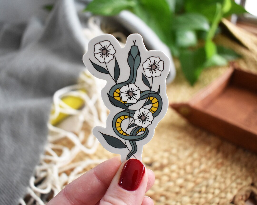 Garter Snake Sticker, Snake Sticker, Floral Sticker, Nature Lover Gift ...