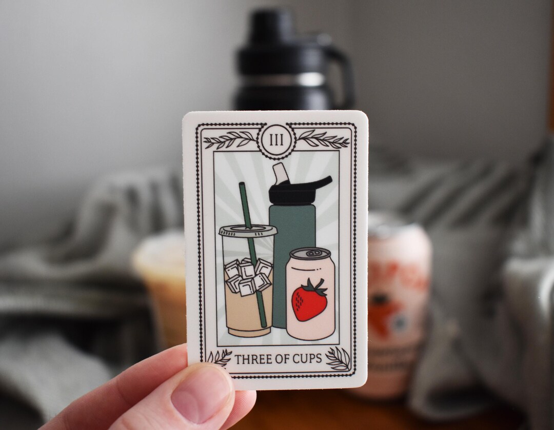WHOOPS Three of Cups Tarot Card Sticker, Beverage Goblin, Water Bottle ...