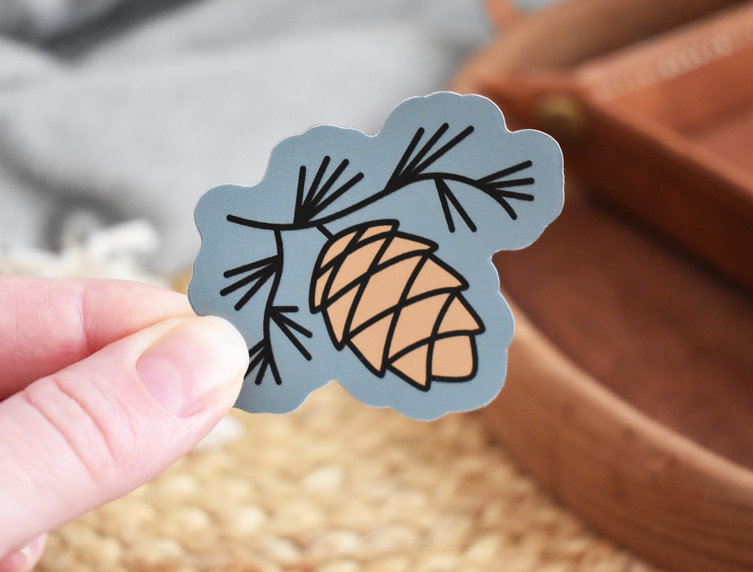 Pinecone Sticker, Outdoor Gift, Pine Tree Art, Water Bottle Sticker ...