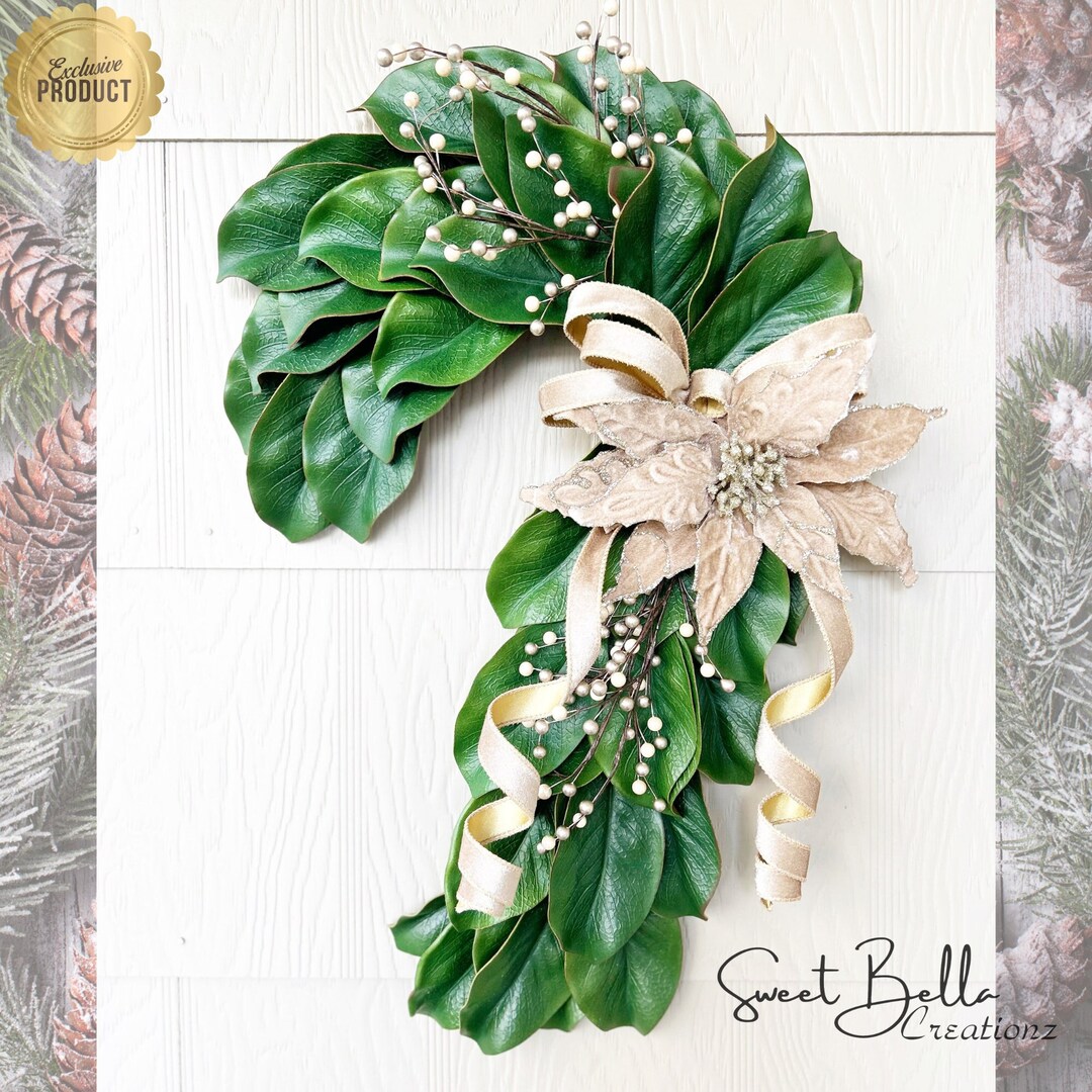 Candy Cane Wreath, Christmas Front Door Wreath, Winter Magnolia Candy ...