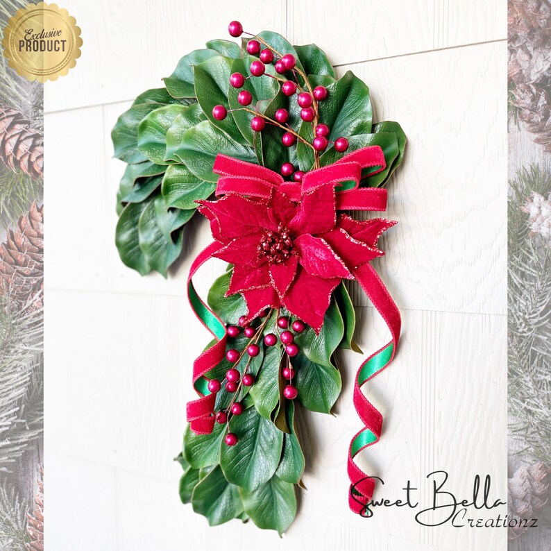 Christmas Wreath for Front Door, Magnolia Candy Cane Wreath With Red ...