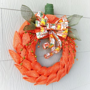 Fall Pumpkin Wreath for Front Door, Orange Pumpkin Shaped Wreath, Poly ...