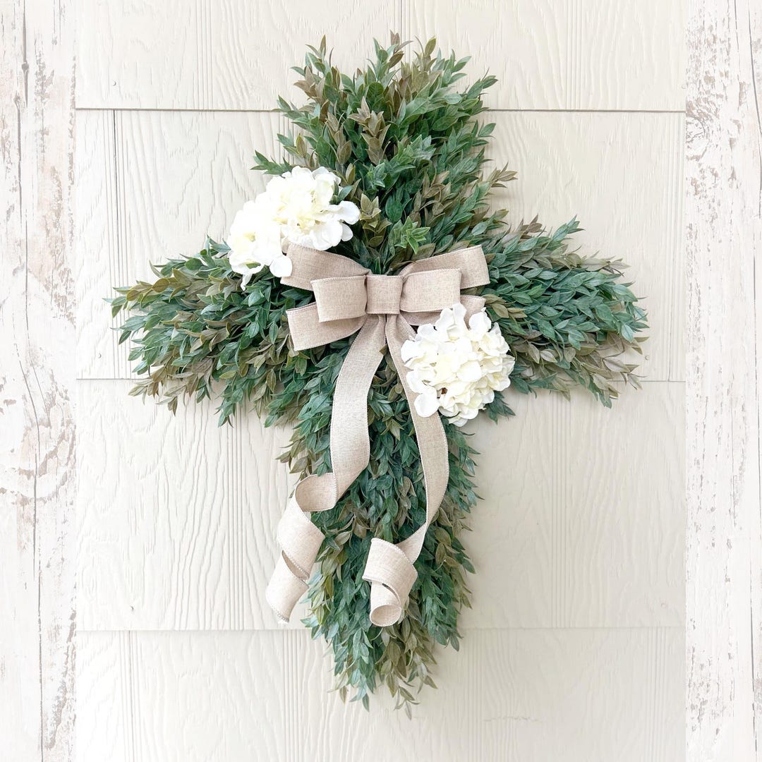 Large Cross Wreath | Rustic Farmhouse Easter Cross With Cream ...