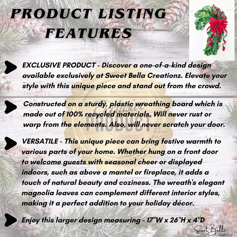 Christmas Wreath for Front Door, Magnolia Candy Cane Wreath With Red ...