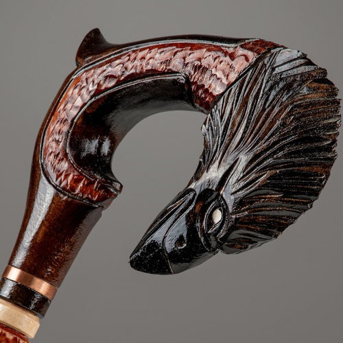Phoenix Cane Walking Stick Wooden Carved Hand Head Walking - Etsy