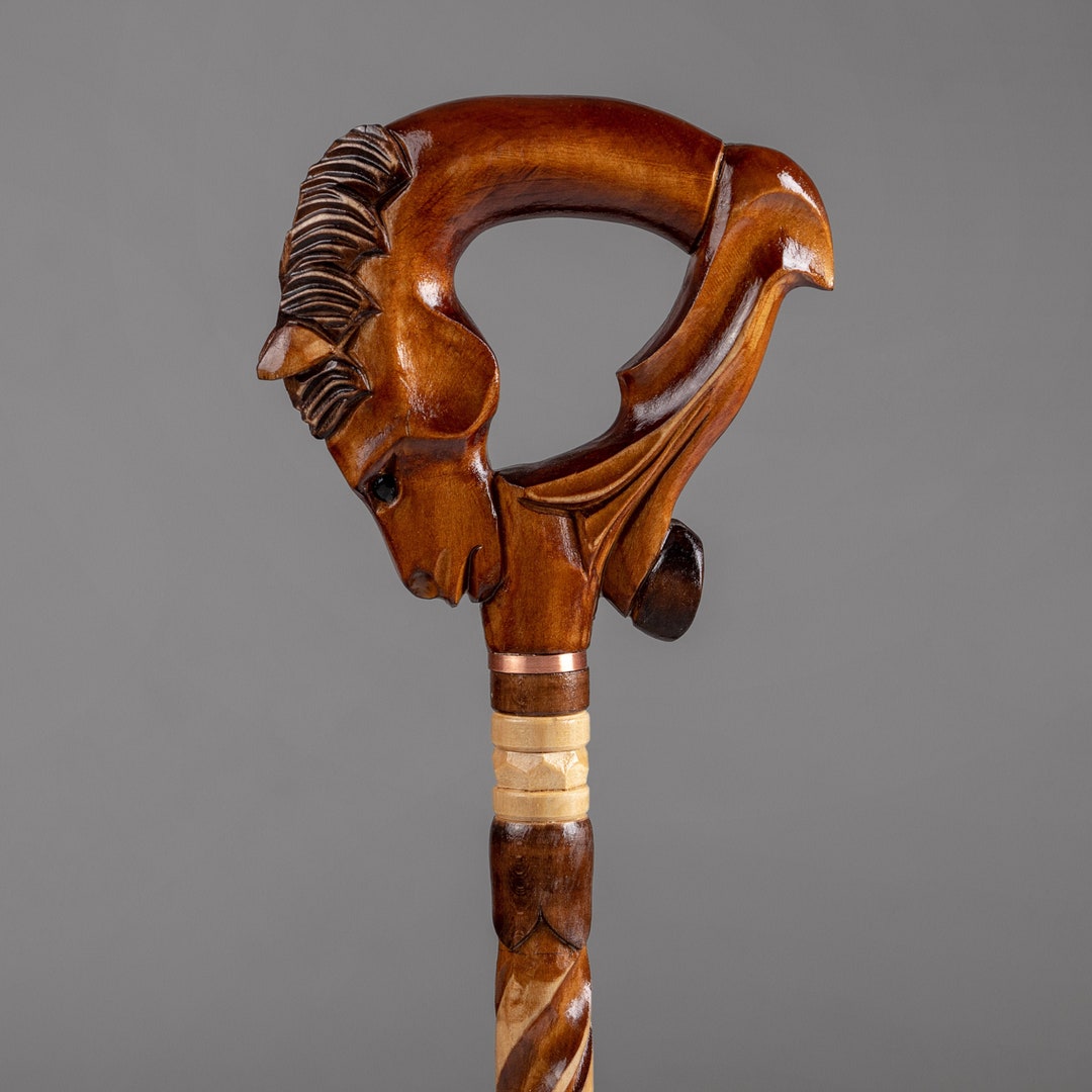 Horse Head Walking Stick Handmade Wood Carved, Horse Walking Cane ...