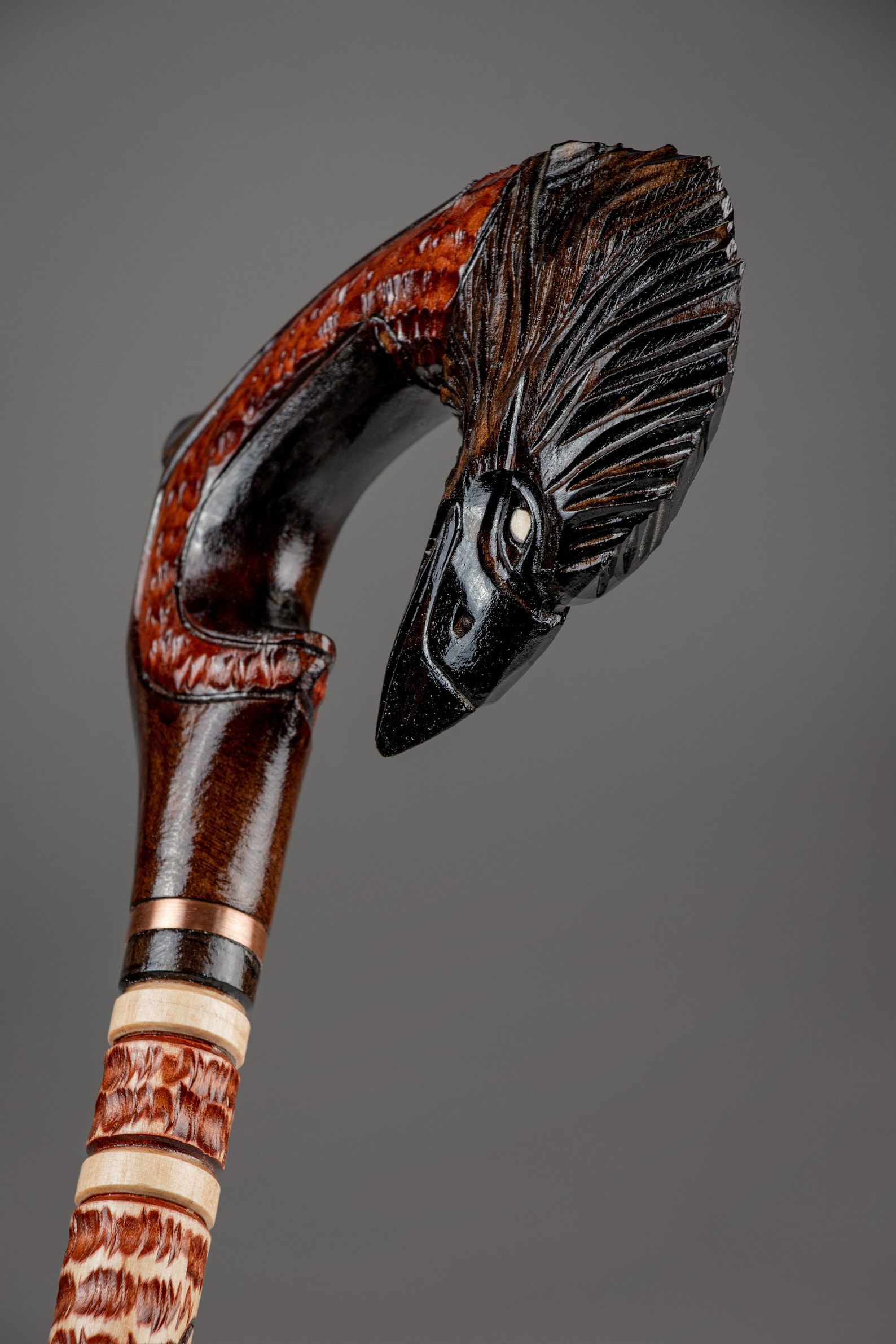 Raven Cane Walking Stick Wooden Carved Hand Head Walking Cane Old ...