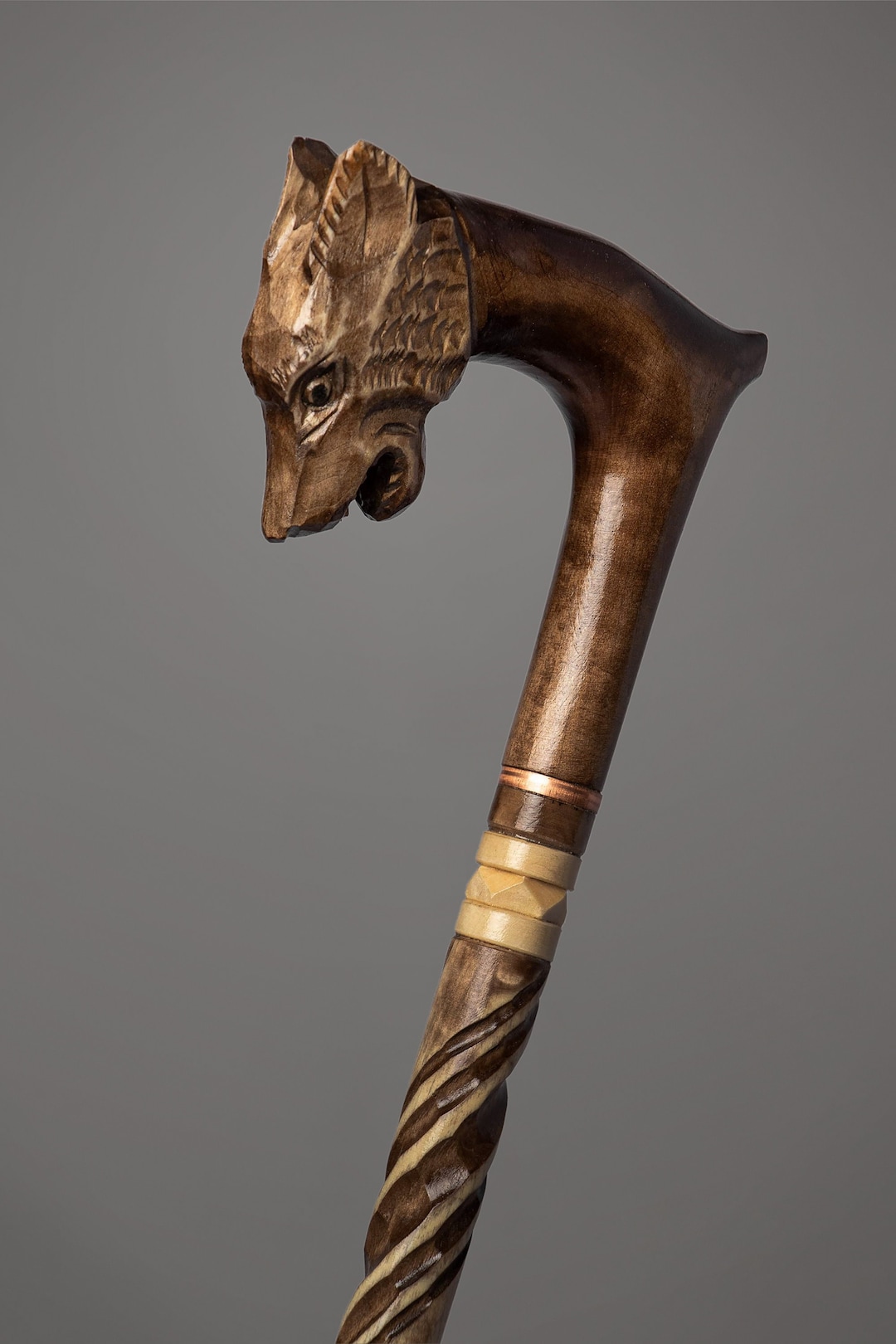 Wooden Walking Stick for Men, Fashionable Cane for Mens, Handle Wolfmen ...