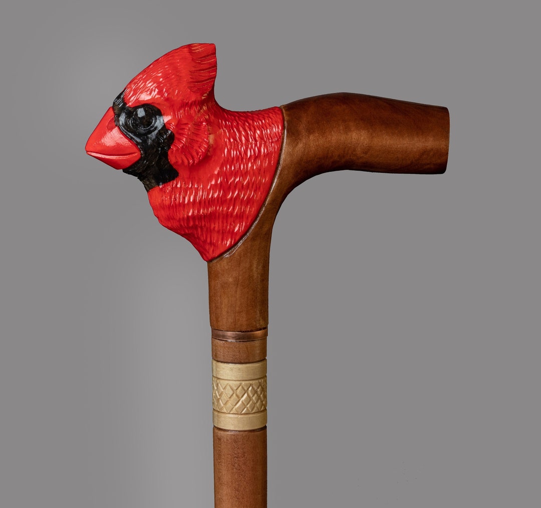 Fashionable Red Cardinal Bird Walking Stick Unique Walking Cane for Men ...