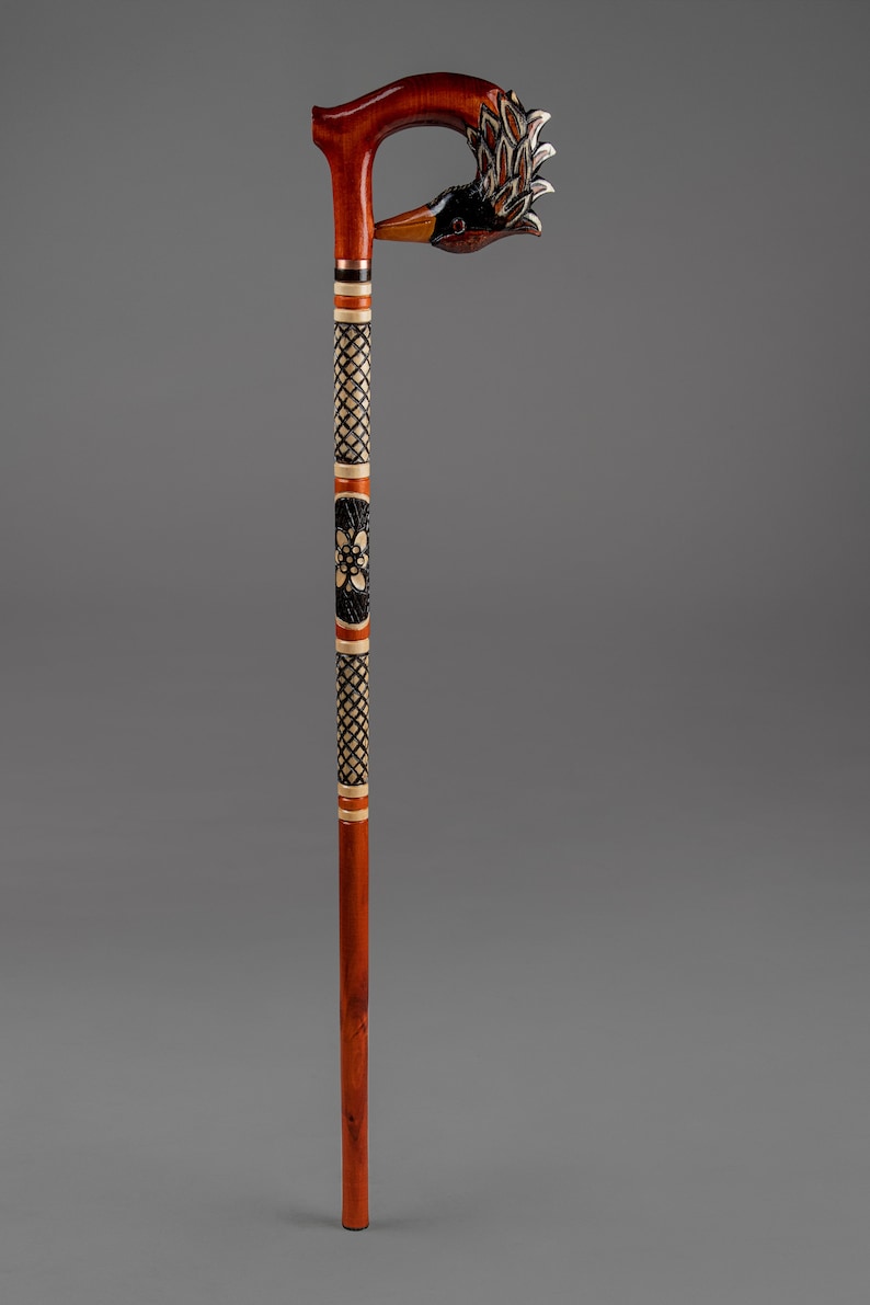 Phoenix Cane Walking Stick Wooden Carved Hand Head Walking Cane Old ...