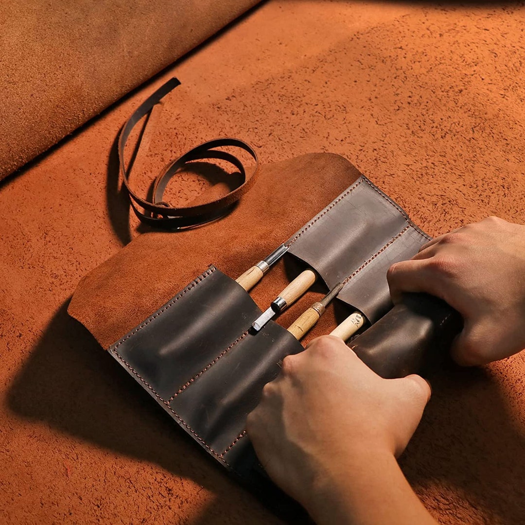 Personalized Leather Tool Roll, Tool Roll Organizer, Leather Tool Wrap ...