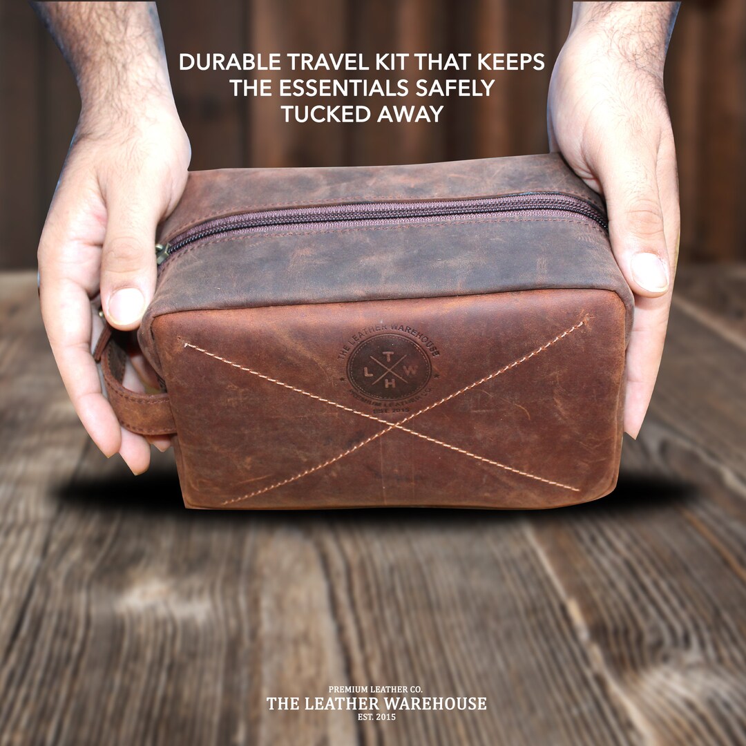 Personalized Leather Toiletry Bag Embroidered Men's Leather Bag With ...