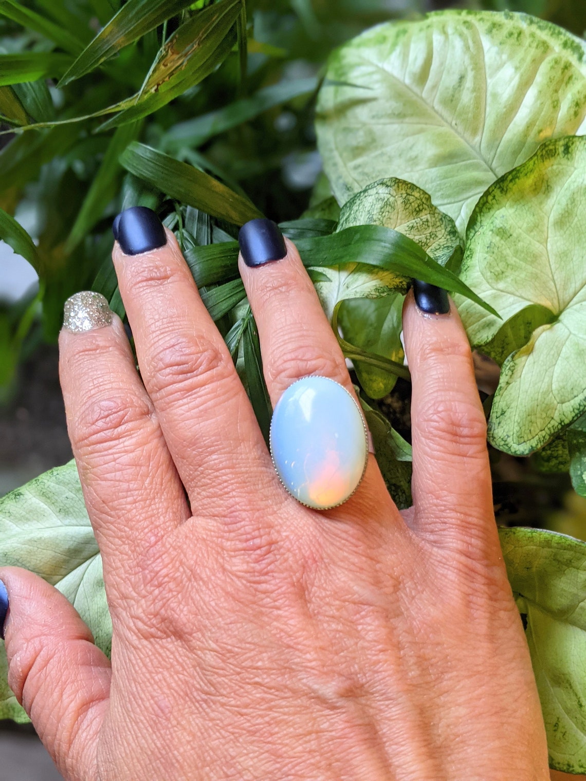 Large Oval Opalite Ring Moonstone Crystal Stainless Steel | Etsy Large Oval Opalite Ring Moonstone Crystal Stainless Steel | Etsy